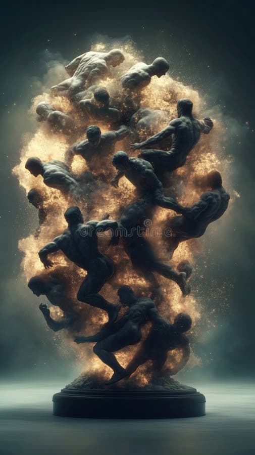 A Colossal Fractured Marble Statue Exploding into Dynamic Figures ...