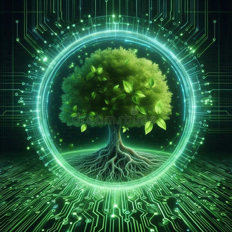 Digital Eden: Where Nature Meets the Grid Stock Illustration ...