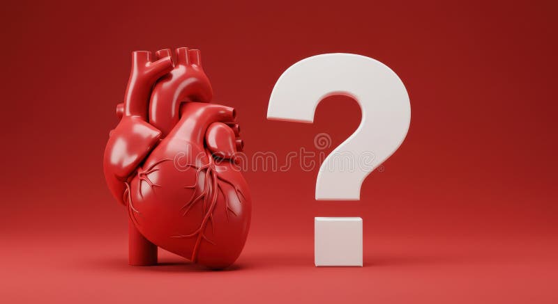 Anatomical Heart Model with Question Mark: Red, Minimalist, Intriguing ...