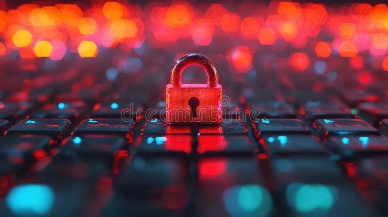 Red Padlock on Illuminated Keyboard Cyber Security Data Protection ...