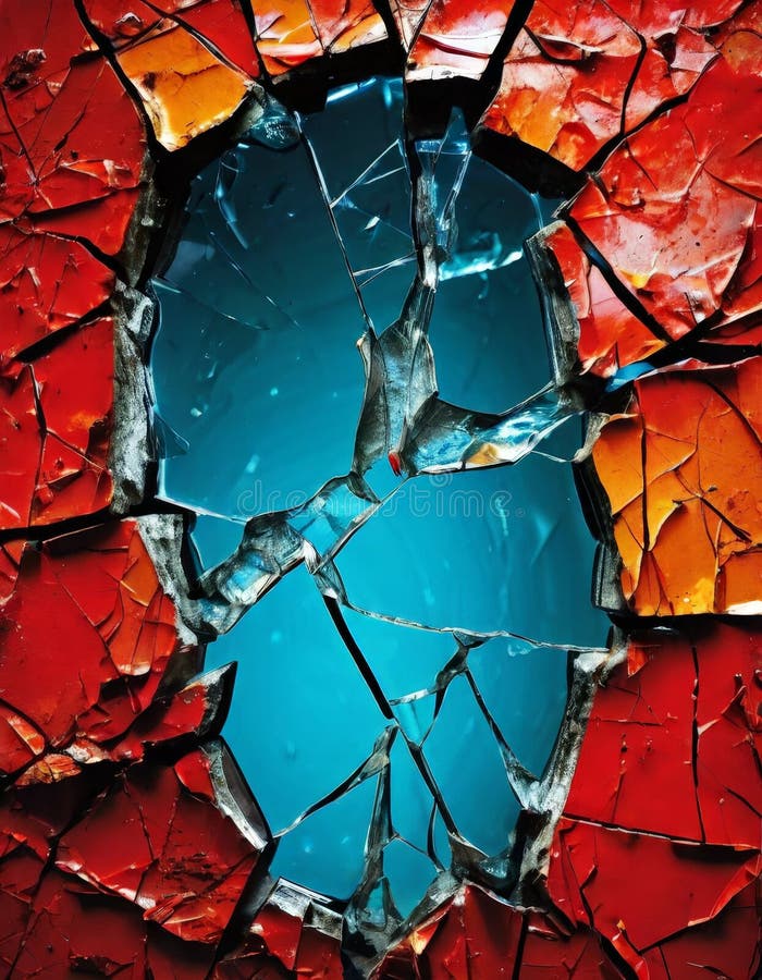 Shattered Red Surface Revealing Vibrant Blue Core Stock Photo - Image ...