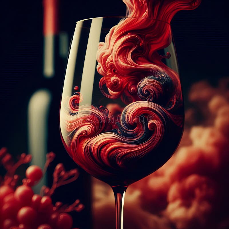 Artistic Swirling Red Wine in Glass with Vibrant Abstract Patterns ...
