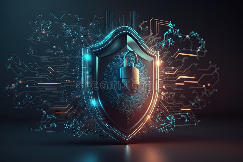 Cyber Security Concept. Shield with Padlock on Dark Background Stock ...