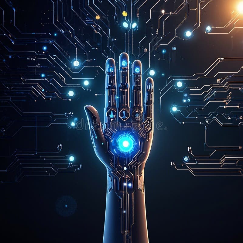 Futuristic Robotic Hand with Glowing Circuitry Stock Illustration ...