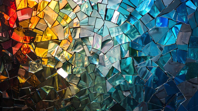 Vibrant Shattered Glass Mosaic with Rainbow Reflections, Ideal for ...