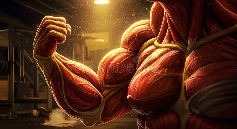 Anatomical Muscle Showcase of Biceps, Chest and Forearm in Gym Setting ...