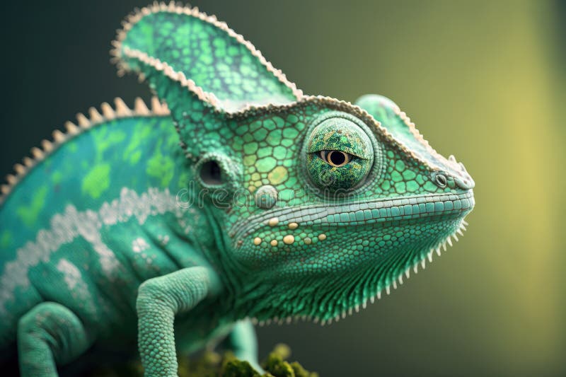 Green Colored Chameleon Close Up. Generative AI Stock Illustration ...