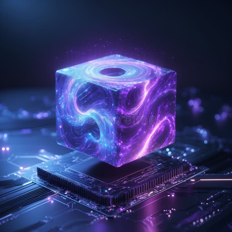 An Ethereal Cube Radiating Swirls of Electric Blue and Violet Light ...