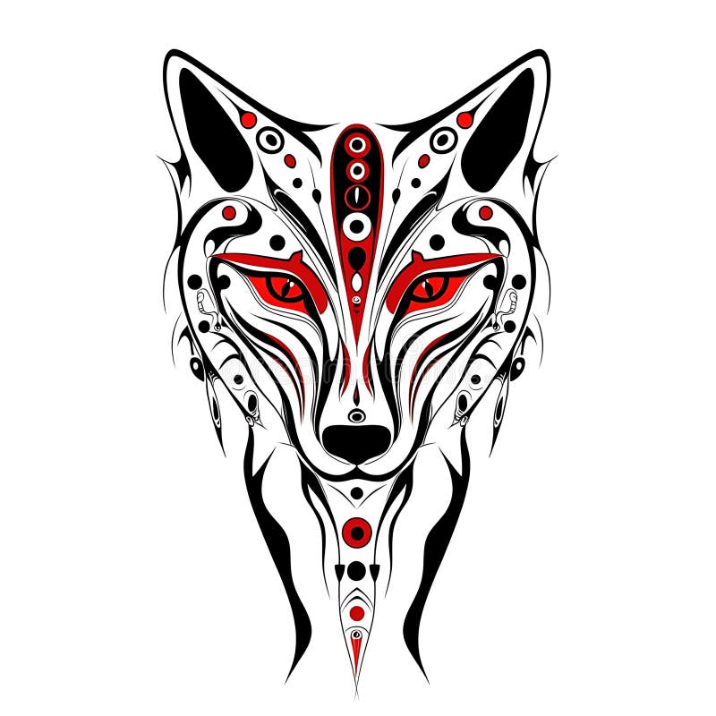 Abstract Stylized Fox Face Design in Black White and Red Ideal for ...