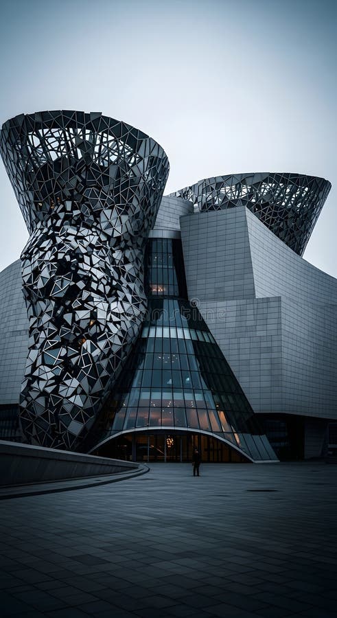 Modern Architectural Masterpiece: Geometric Facade and Expansive Plaza Stock Illustration ...