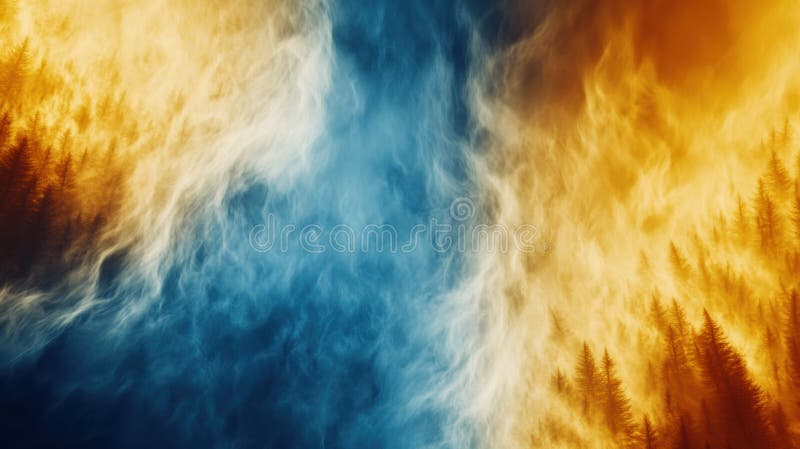 Fiery Forest Juxtaposed with Cool Blue Sky in a Dramatic Visual ...