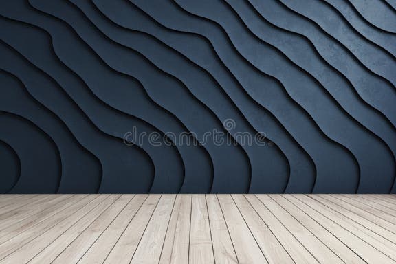 Abstract Dark Blue Wave Pattern Wall with Light Wood Floor Modern ...