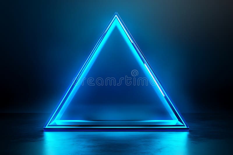 Luminous Blue Triangle Frame, Modern Design, Reflective Floor, Abstract ...