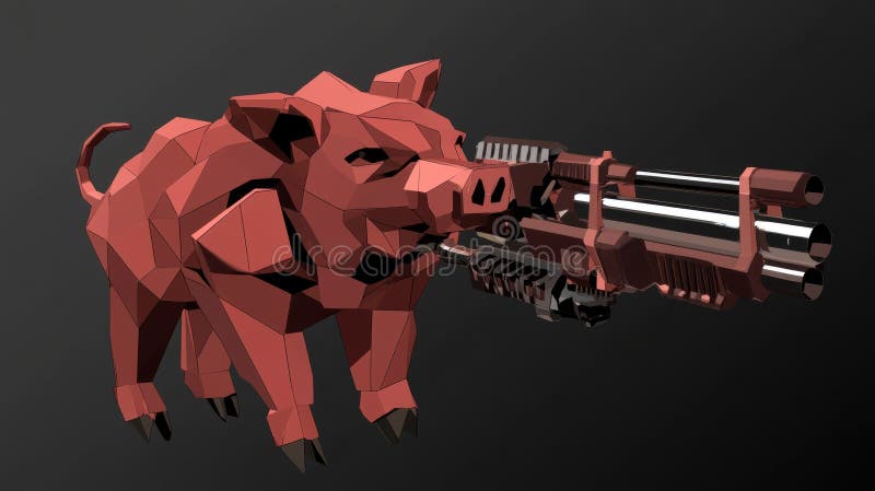 Low-Poly Pig with Weapon stock illustration. Illustration of polygonal ...