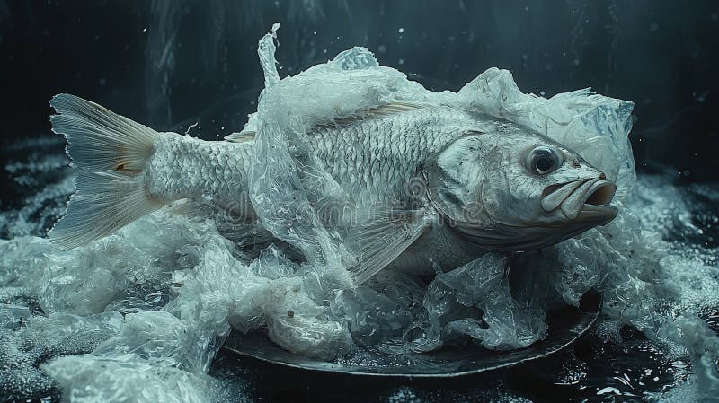 Silver Fish Entangled in Plastic Underwater Stock Photo - Image of ...