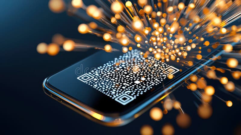 Dynamic QR Code with Glowing Particles and Smartphone Displaying ...