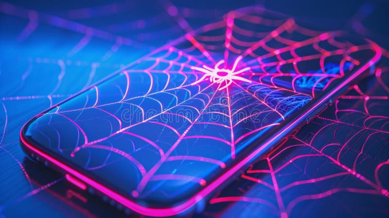Smartphone Emitting a Neon Digital Spider Web Stock Image - Image of ...