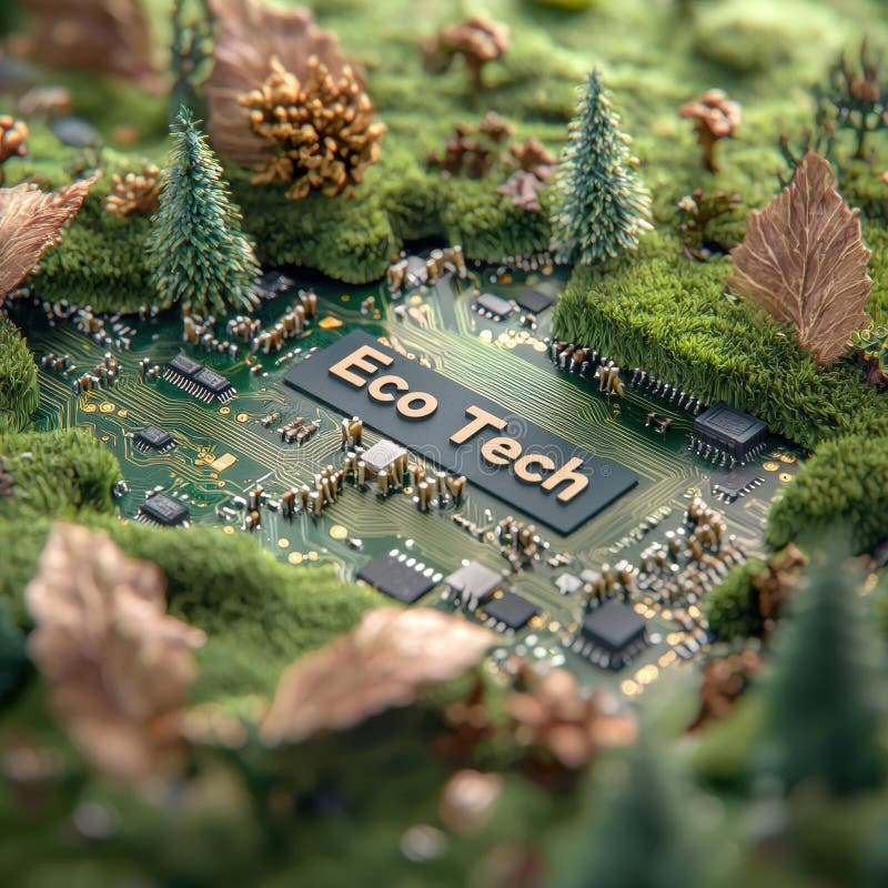 Innovative Fusion of Technology and Nature: the Computer Chip Merging with a Green Tree Stock ...