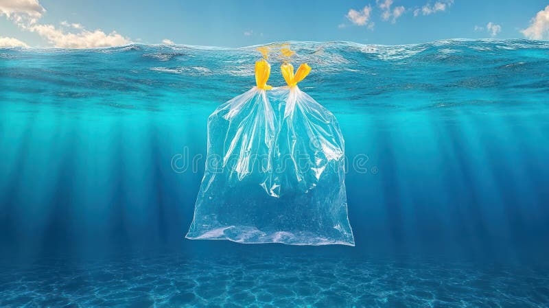 Floating Menace: Plastic Bag Pollution in the Ocean Stock Illustration ...