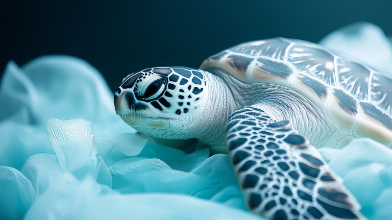 Turtle Entangled in Plastic Waste Highlighting Marine Pollution Problem ...