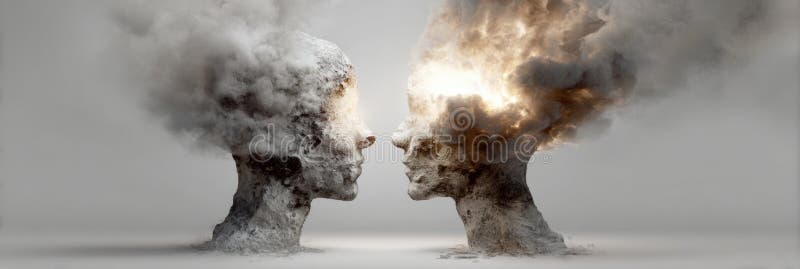 Head Splitting Open with Visual Overload in Light Gray Background ...