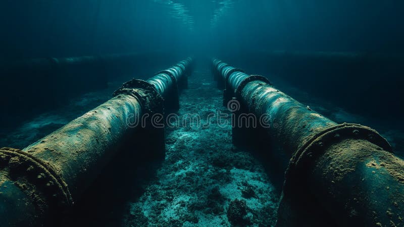 Underwater Pipes Ocean Pipeline Submerged Infrastructure Industrial ...
