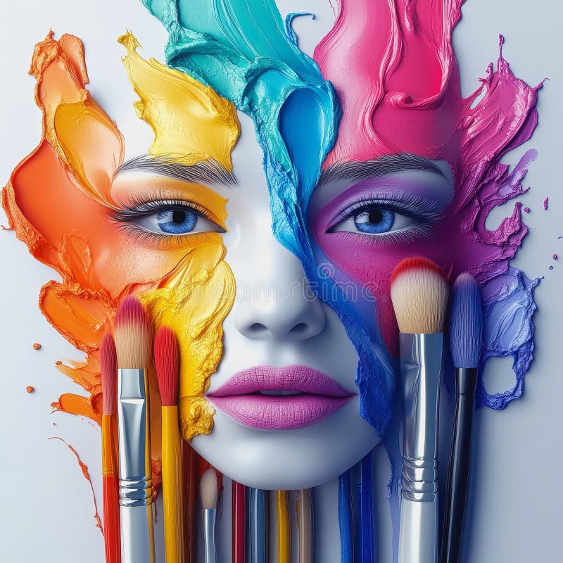 Vibrant Artistic Expression with Colorful Paint Splash, Brushes, and ...