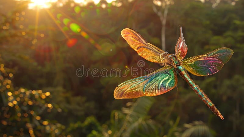 A Striking Iridescent Metallic Dragonfly Soars Over the Lush Amazon ...