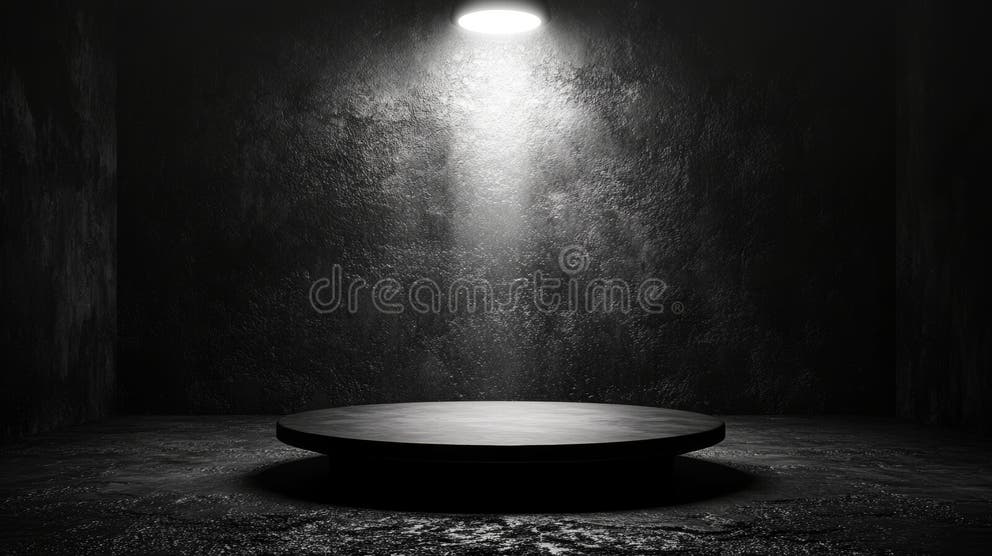 A Striking, Isolated, and Sleek Black Circular Platform is Intensely ...