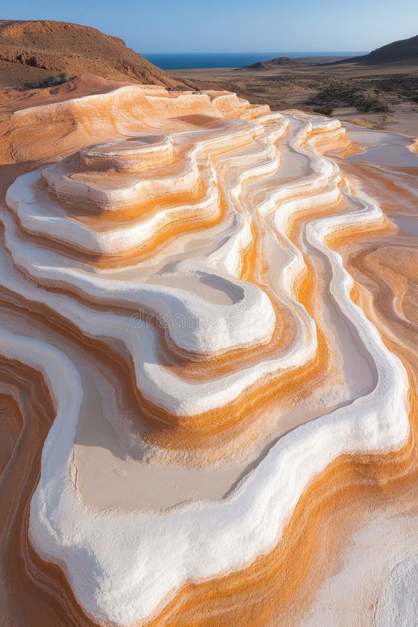 Striking Layers of Orange and White Salt Formations Create a ...