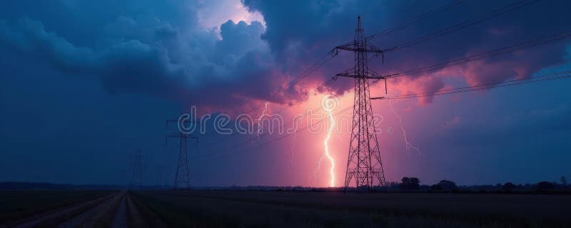 Striking Lightning Bolt on a Single Power Transmission Tower, Risk ...
