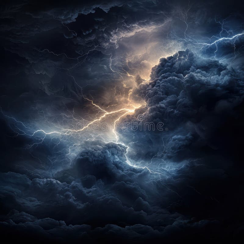 Striking Lightning Illuminates the Dark Sky with Dramatic Clouds in a ...