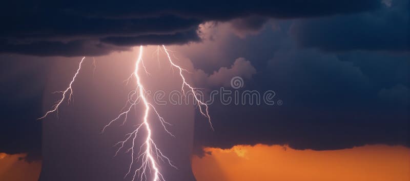 Striking Lightning Reveals Vibrant Sunset Colors Stock Illustration ...