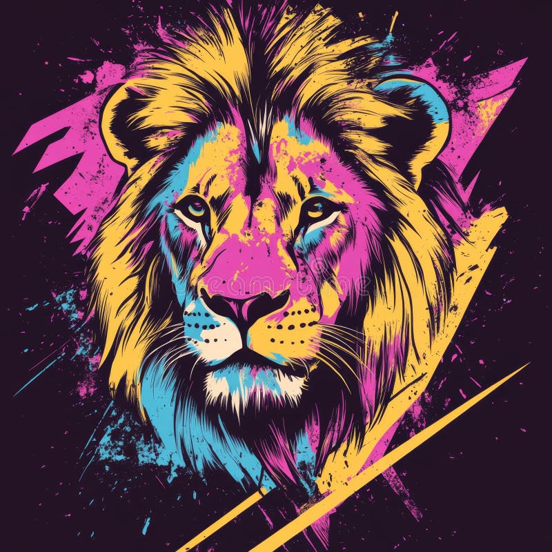 Vibrant Lion Head Design with Sharp Angular Lines in Neo Brutalism ...