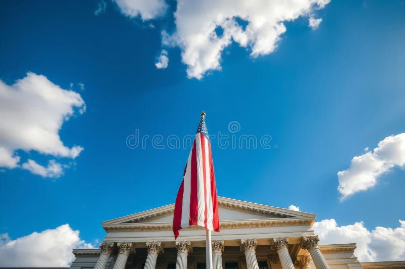 Majestic Courthouse with American Flag Stock Illustration ...