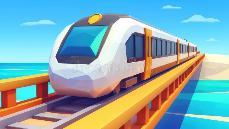 A Striking Low Poly 3D Art Piece of a Highspeed Train on a Rail Bridge ...
