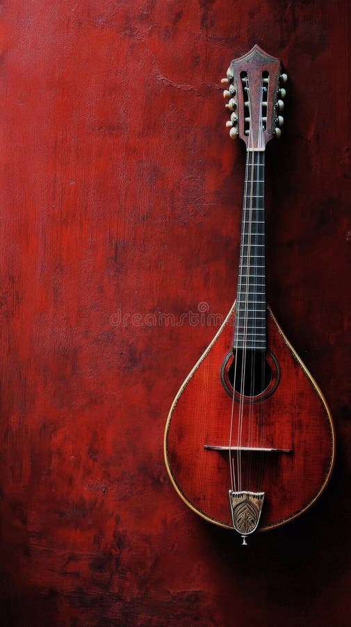 Beautiful Mandolin Against a Vibrant Red Background Showcasing Musical ...