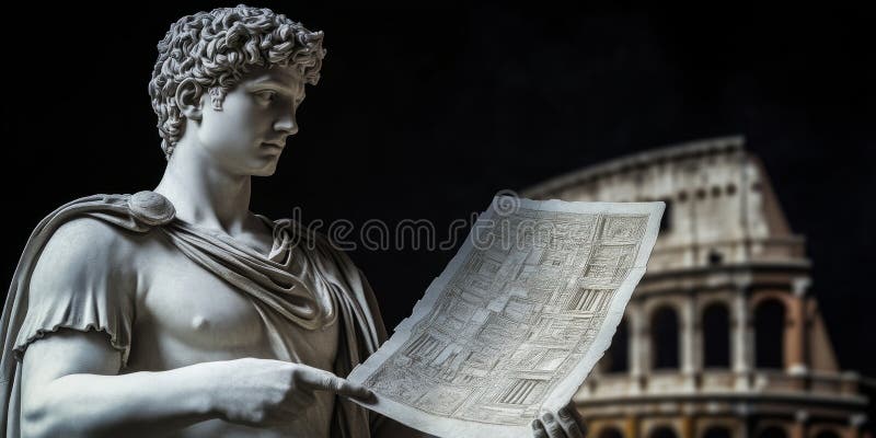 A Striking Marble Statue of a Roman Figure Holds a Scroll, Showcasing ...