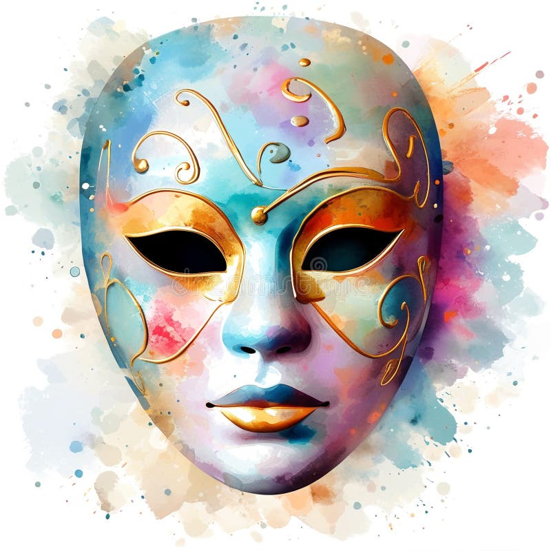 A Striking Mask Features Bright Colors and Ornate Golden Patterns on a ...