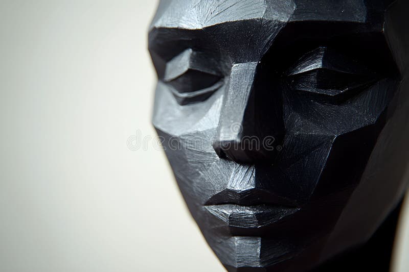 Unique Metal Sculptural Face with Intricate Geometric Details Displayed ...