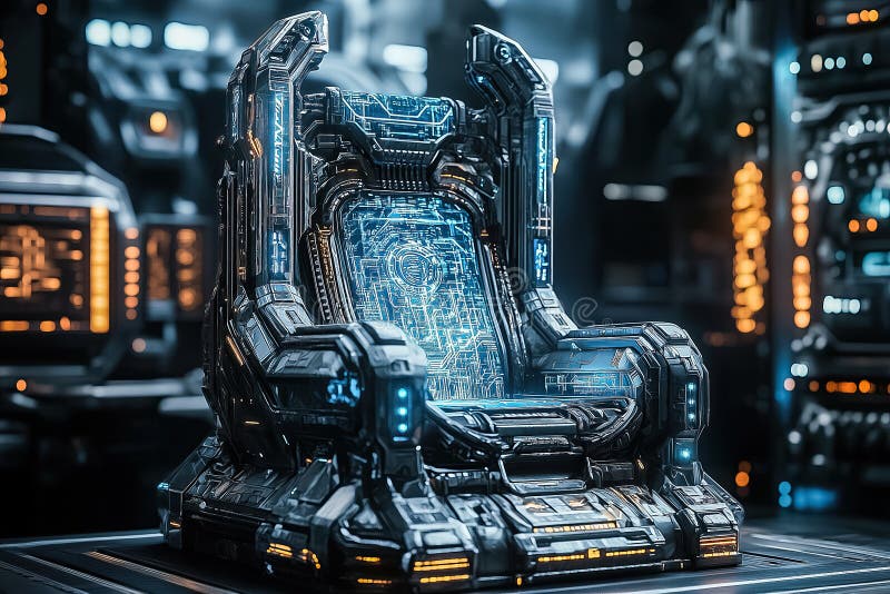 A Striking Metallic Throne Features Futuristic Designs and Glowing ...