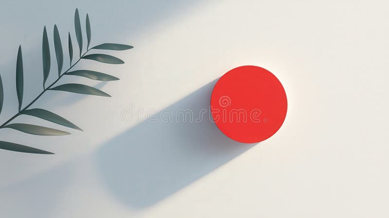 Minimalist Red Circle with Shadow and Greenery Stock Photo - Image of ...