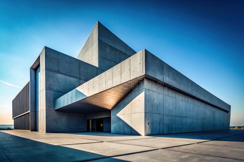 Striking Minimalist Concrete Structure Dark Grey Facade with Geometric ...