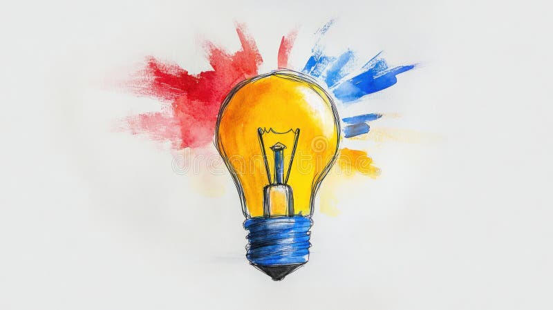 Minimalist Geometric Lightbulb Drawing with Vibrant Colors Stock ...