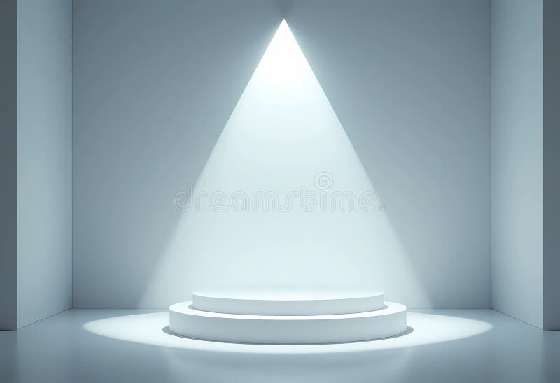 Minimal White Stage with Dramatic Spotlight Beam Digital Illustration ...