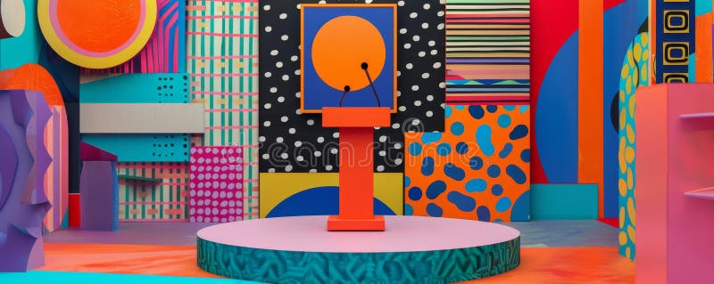 Vibrant Pop Art Styled Podium With Colorful Geometric Patterns And