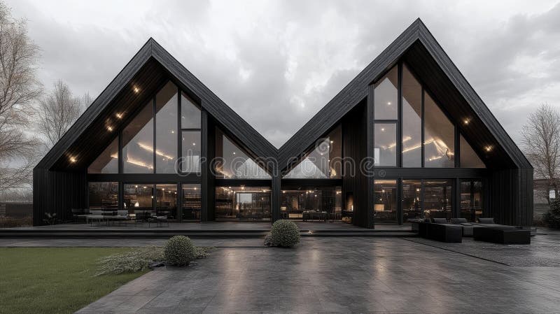 Striking Modern Architecture, Two Black Triangular Houses with ...