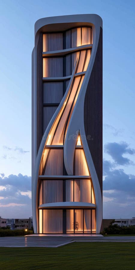 Modern Architectural Masterpiece with a Twisting Facade Illuminated at ...