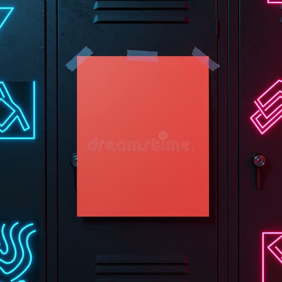 Neon Locker with Blank Red Note Stock Illustration - Illustration of ...