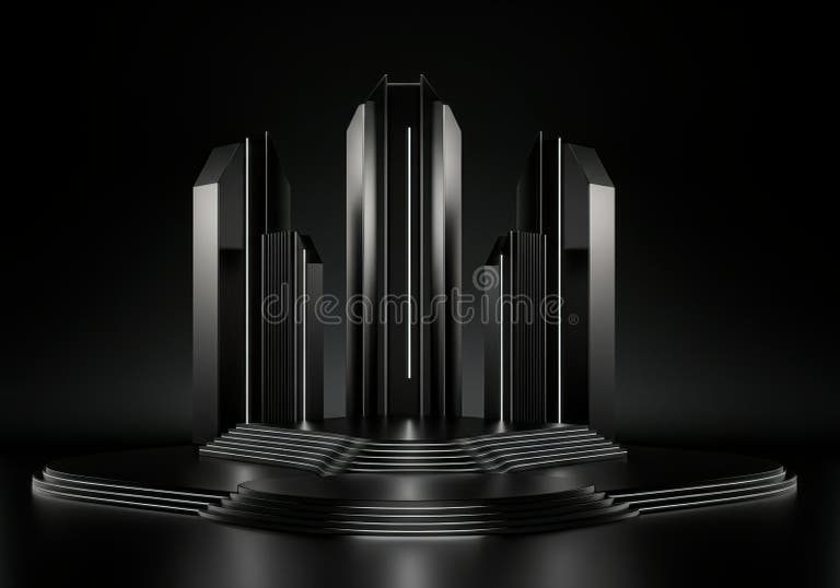 Modern Black Geometric Stage Design with Sleek Structures and Lighting ...